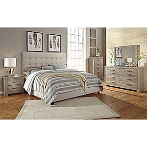 Signature Design by Ashley Dolante Modern Farmhouse Button-Tufted Upholstered Platform Bed, King, Beige