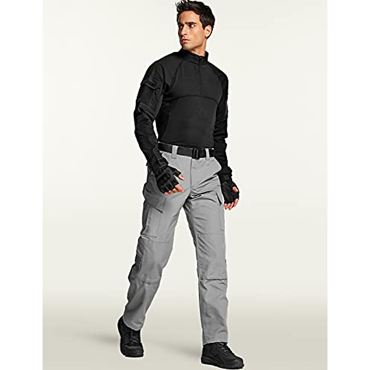 CQR Men's Tactical Combat Cargo Pants, Water Resistant Ripstop, Military Outdoor Hiking Work Apparel, Stone, Medium