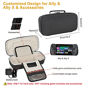 XINGFUDAO Console EVA Case Compatible with ASUS ROG Ally X 2024 / ROG Ally 7" 120Hz Gaming Handheld, ROG Ally Game Console Organizer with Large Capacity (Black)