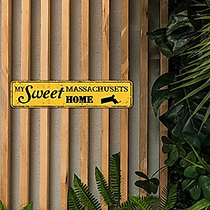 State Map Silhouette Tin Sign My Sweet Home Massachusets Metal Plaque Custom Road Signs Wall Door Plaque for Front Door Garden Yard Porch Man Cave Novelty Valentine's Day Gift 18x4in