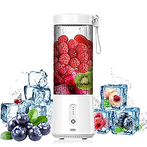 Portable Blender,TECMOSAIC Personal Blender for Shakes and Smoothies with 15 Oz Travel Cup and Lid,Mini Blender USB Rechargeable-White