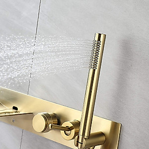 Homelava Waterfall Basin Sink Wall Tap Faucet, Metal Bar Tap Bathtub Shower Tap with Hand Wash Faucet, Rain Faucet Kit Basin Water Control System for Kitchen and Bathroom Gold