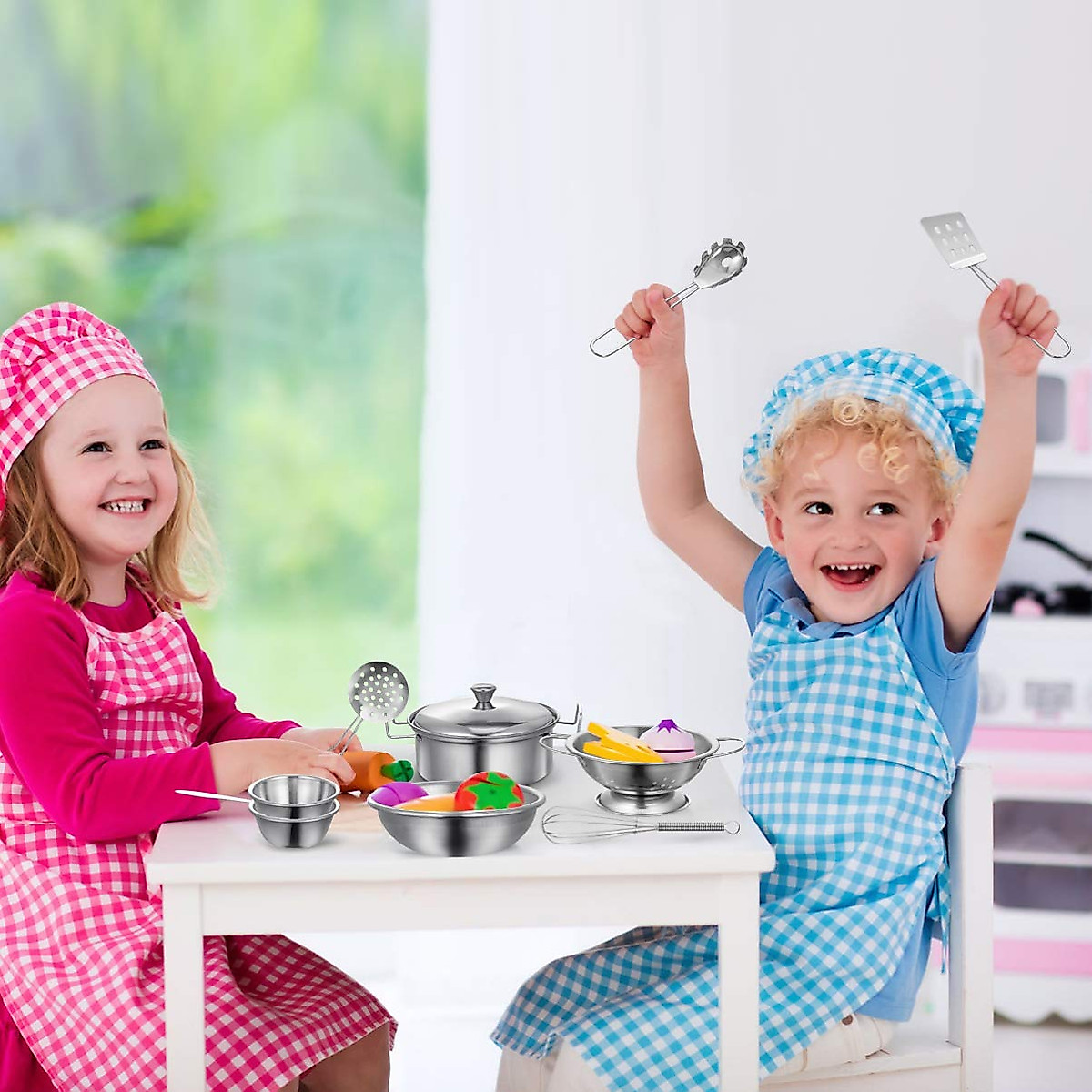 NUOBESTY 16pcs Play Kitchen Accessories Play Pots and Pans Toys for Kids Kitchen Cooking Utensils Kitchen playset Household Pot Set Toddler