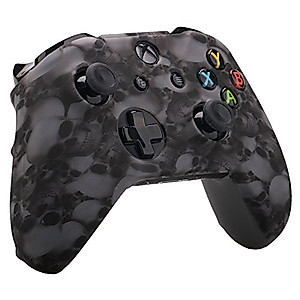 9CDeer 2 Pieces of Silicone Water Transfer Protective Sleeve Case Cover Skin + 8 Thumb Grips Analog Caps for Xbox One/S/X Controller, Skull Black & Red