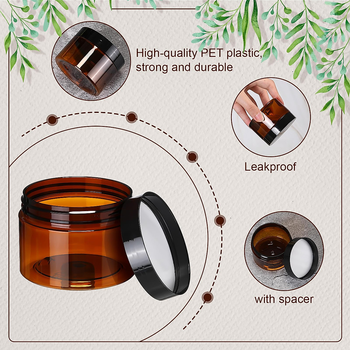 Tanlade 100 Pcs 4 oz Amber Plastic Cosmetic Jars with Lids Empty Leak Proof Container Round Airtight Refillable Cosmetic Jars for Cream, Lotion, Powder, Ointment, Beauty Products Travel Storage