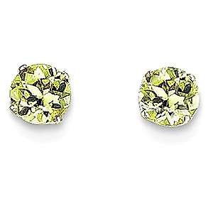14K Yellow Gold 4mm Green Peridot Studs Gemstone Earrings August Birthstone Jewelry