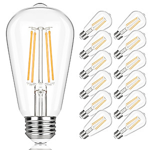 TOBUSA Vintage LED Edison Light Bulbs 60W Equivalent, 900LM Super Bright LED Bulbs, 6W ST58 Antique LED Filament Bulbs, 2700K Warm White, E26 Base Non-Dimmable Bulbs for Home, Office, 12-Pack