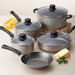 9 Pieces Nonstick Pots & Pans Cookware Set Kitchen Kitchenware Cooking NEW (Champagne) (80143/074)