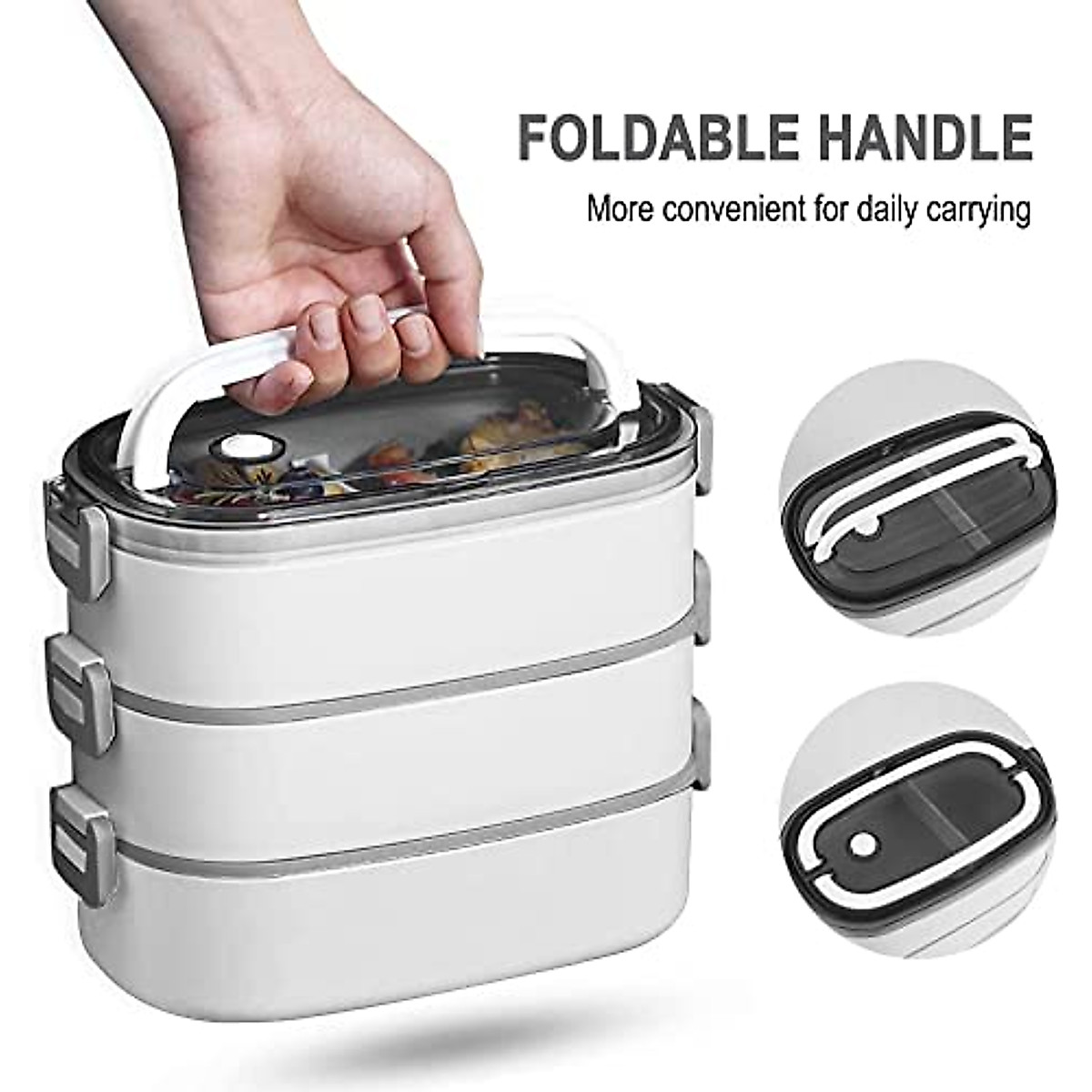 NatraProw Large Bento Lunch Box for Adult, 3 Layer Bento Lunch Box Containers with Utensils & Dividers, Bento Lunch Box Leak proof for Adults, Bento Lunch Container Microwave Safe