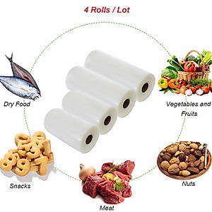Vacuum Sealer Bags Rolls, 4 Rolls Food Storage BPA Free, Heavy Duty 2 Rolls 11“ X 50'+2Rolls 8” X 50' Food Bag Great for Vacuum Seal Storage, Meal Prep, Sous Vide, White
