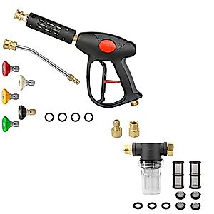 Sooprinse High Pressure Washer Gun 4000 PSI Set, Garden Hose Inlet Filter for High Pressure Washer, Sediment Filter Attachment
