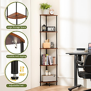Yoobure Corner Shelf Stand, 5-Tier Corner Bookshelf, Tall Corner Shelves for Bedroom, Living Room, Narrow Display Shelf Corner Bookcase, 65" Rustic Corner Book Shelf with Display Shelves for Office