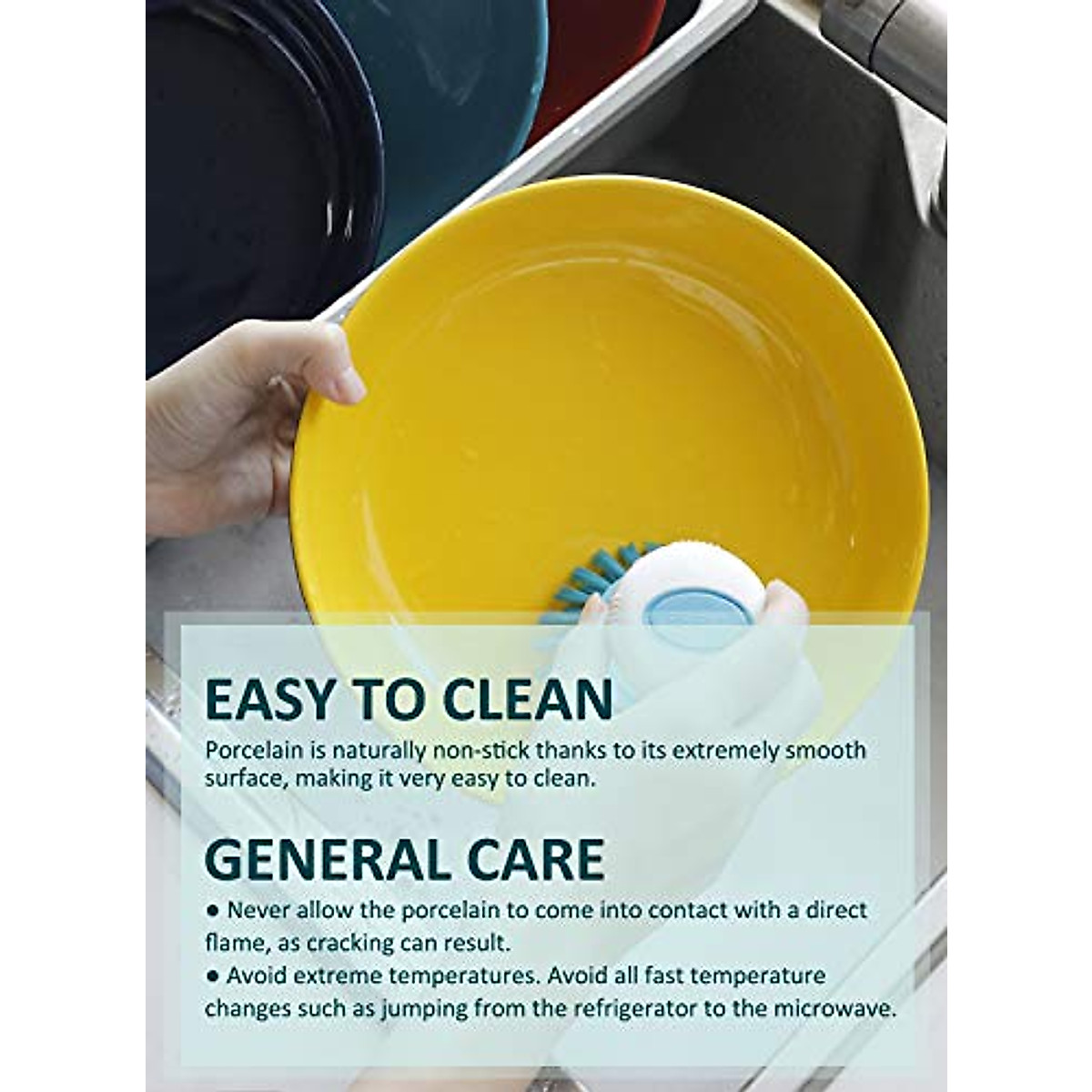 Teocera Pasta Bowls, Large Salad Bowls, Porcelain Bowl Set, Wide and Shallow, Microwave and Dishwasher Safe, 35 Ounce - Set of 4, Black Multi Color