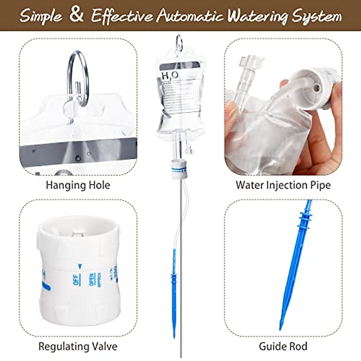 4 Pcs Plant Self Automatic Plant Watering System 350ml Plant Irrigation Drip Bag with Metal Support Rod Self Watering Devices Small Funnel for Indoor Outdoor Home Garden Potted Plants Flowers Watering