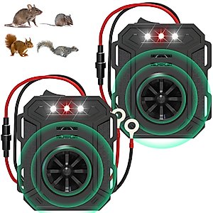 2024 Upgraded Rodent Repellent Ultrasonic Under Hood 2 Pack Mouse Repellent with Strobe Light Keep Mouse Rodents Squirrel Rat Mice Out of Car Engine Truck RV Rodent Deterrent for Vehicle Protection