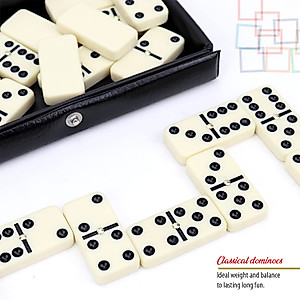 ERLLE Dominos Set Game. Premium Classic 28 Pieces Double Six Domino. Durable Leather Box. Kids, Boys, Girls, Party Favors and Anytime Use. Duoble 6 Dominoes.(PVC Edition)