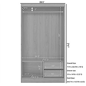 Better Home Products Modern Wood Double Sliding Door Wardrobe Mahogany