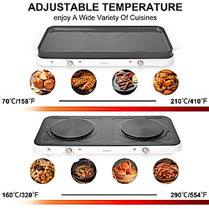 AEWHALE 2-in-1 Electric Griddle & Countertop Burner,2 Cooking Zone with Adjustable Temperature,1800W Electric Hot Plate with Removable Griddle Pan Non-stick