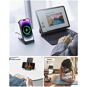 3 in 1 Wireless Charging Station, JOYROOM【Foldable & Double Coil】 Foldable Wireless Charger Compatible with iPhone15/14/13 Pro Max, Apple Watch Ultra/8/7/6/5, and Airpods Pro/2nd/3