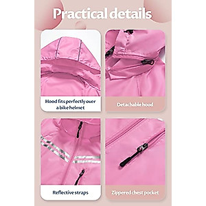 CREATMO US Women's Packable Waterproof Rain Gear Cycling Jackets Running Raincoats Lightweight Packable Windproof Windbreaker Pink M