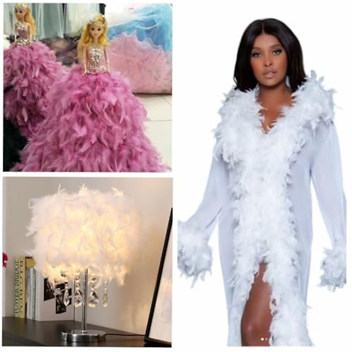 Sowder Turkey Feathers Trim Fringe for Party Wedding Dress Sewing Crafts Costumes Decoration Pack of 2 Yards (White)