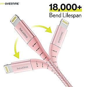 iPhone Charger Set, 2-Pack Overtime Apple MFi Certified Lightning Cables with 1 Dual USB Wall Adapter - 2.4 AMP Compatible w/iPhone 11 Pro Max XS XR X 8 7 6S 6 Plus SE iPad (Rose Gold/Rose Gold, 10ft)