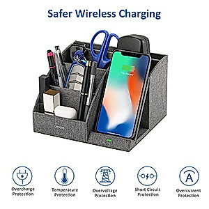 Lecone 10W Fast Wireless Charger with Desk Organizer Qi Certified Fabric Induction Charger Stand Pen Pencil Holder Compatible iPhone SE 2020/11/Xs MAX/XR/XS/X/8/8, Samsung S20/S10/S9/S8/Note 10