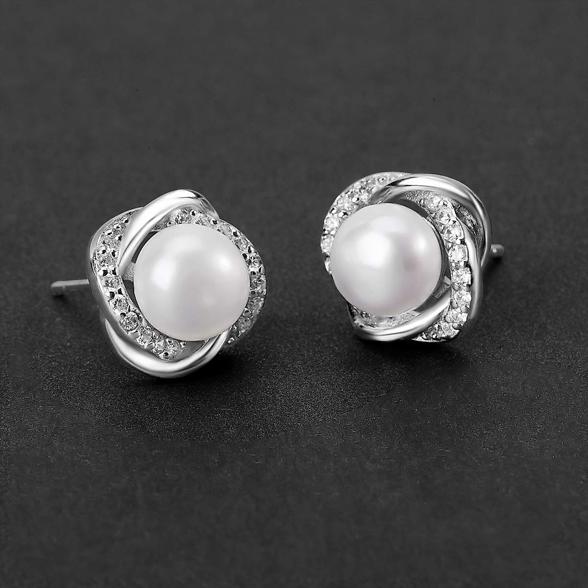 PEARLOVE Freshwater Cultured Pearl Earrings for Women Stainless Steel Stud Earrings Cubic Zirconia Stud Earrings Gift for Women With Gifts Packing
