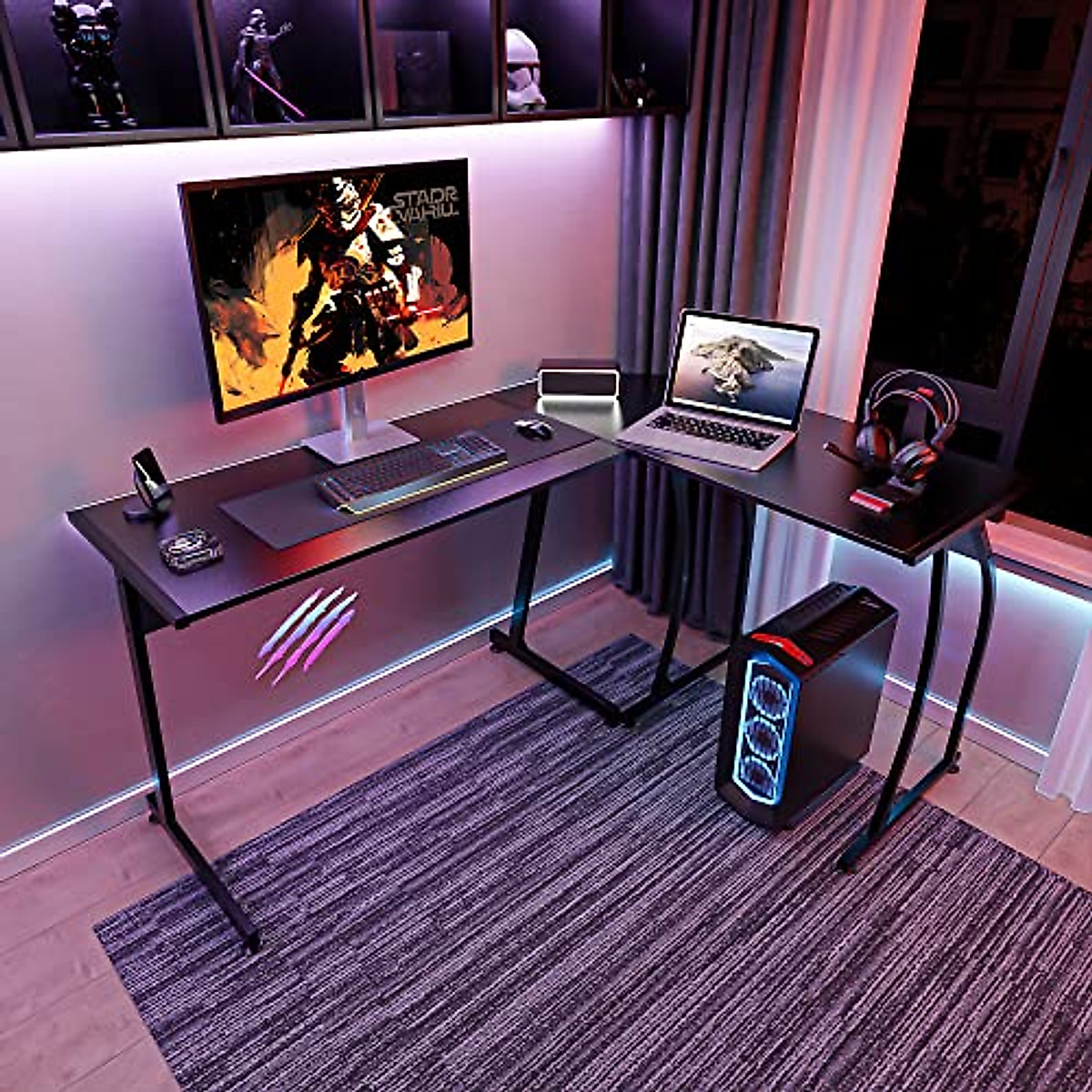 ZenStyle L-Shape Corner Computer Desk Home Office PC Laptop Table Multipurpose Gaming Workstation with Solid Steel Frame/Waterproof Desktop