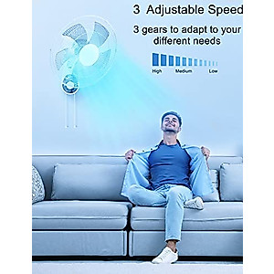 Delvit Wall Mount Fan, 16 inch Wall Fan with 5 Blades,3 Speeds, 90° Oscillating Adjustable Tilt, ETL Certified for Bedroom Office Warehouse Workshop Patio and Basement,white.