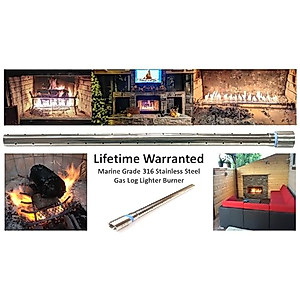 EasyFirePits 24 Inch Stainless Steel Lifetime Warranted Gas Fireplace Replacement Burner Straight END-FED Gas Log Lighter