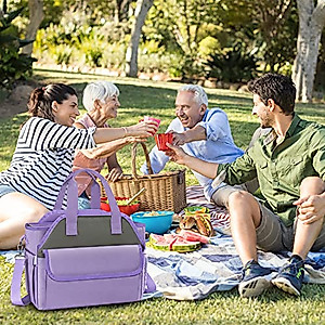 Lunch Bags for Women, Insulated Cute Lunch Bags for Adult Men with 4 Icepacks&2 Storage Pocket, Lunch Tote Bag with Removable Shoulder Strap,Large Leakproof Cooler Bag for Work,Picnic,Beach-Purple