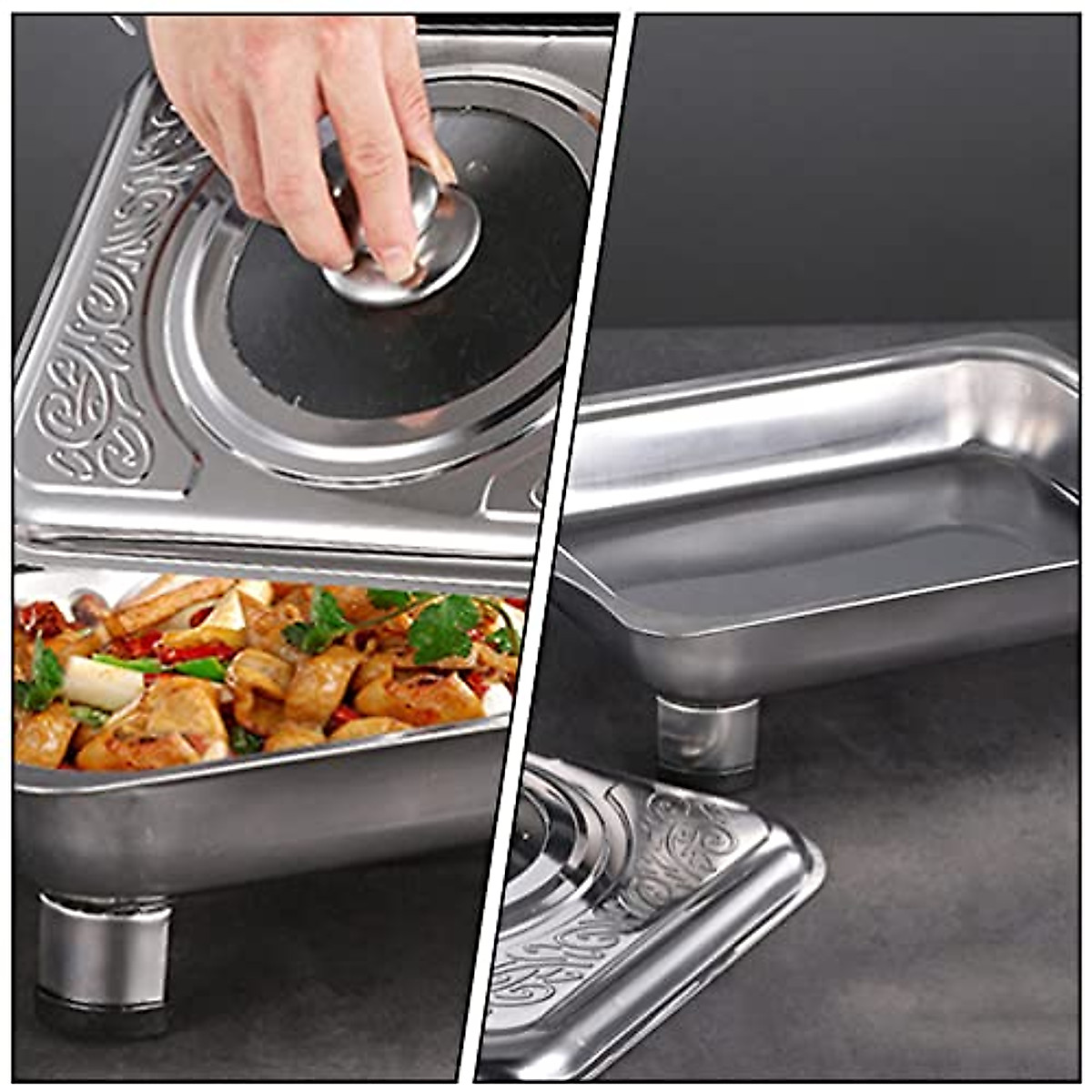 Buffet Platters Dish Tray Chafing Dish Buffet Shabu Hot Pot with Lid 4 Leg Stainless Steel Buffet Warmer Food Pan Fondue Pot for Restaurant Home Kitchen Picnic Catering Supplies Chafing Dish