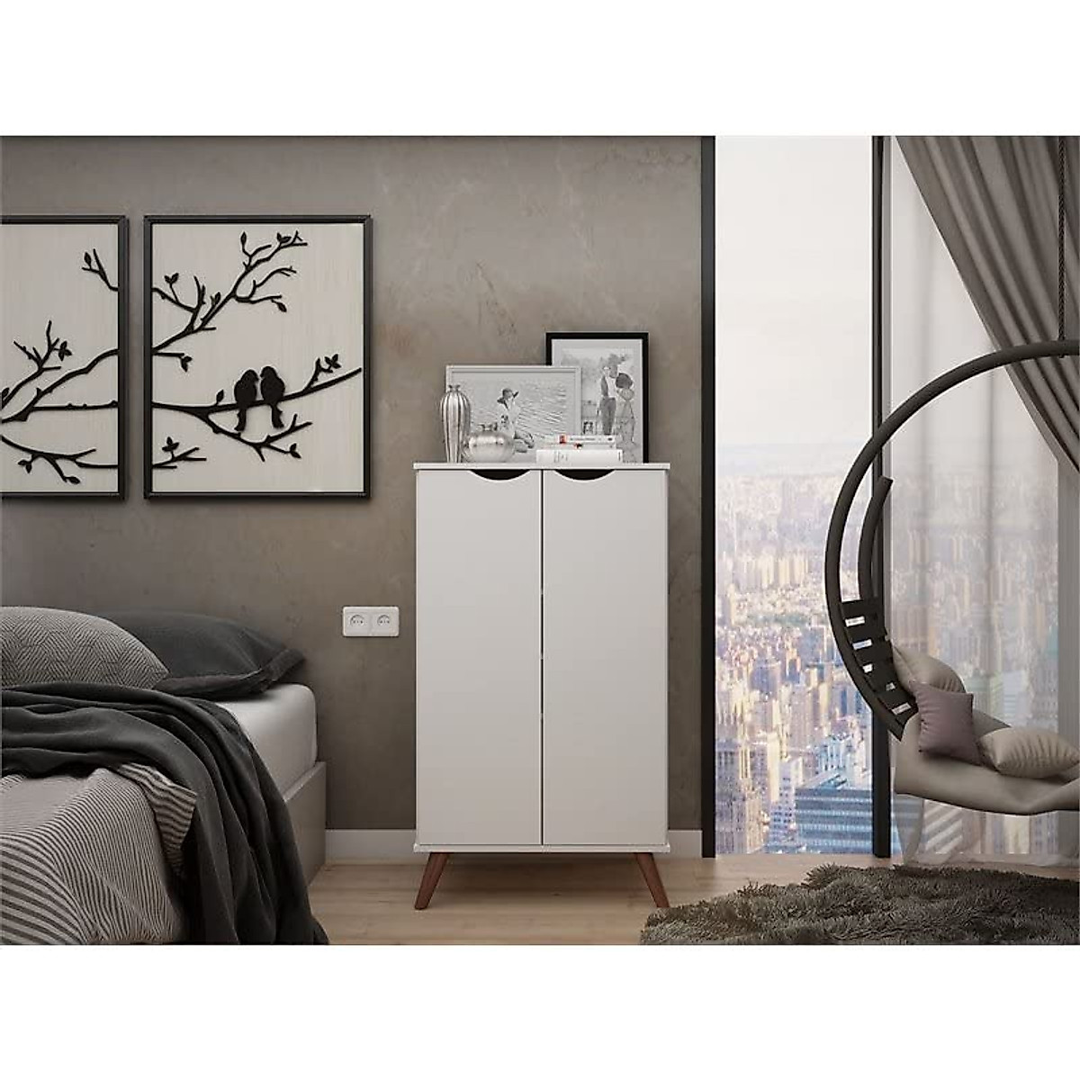 Manhattan Comfort Hampton Modern Contemporary Entryway 4 Shelves Shoe Closet, 26.77", White