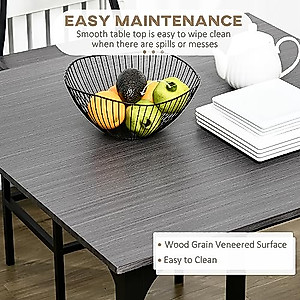 HOMCOM Counter Height Bar Table Set for 4, Square Kitchen Table and Chairs Set with Footrest, Metal Legs, Industrial Dinner Table Set for 4, Gray