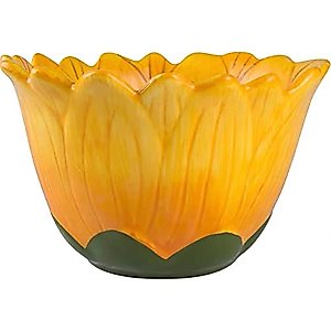AwakingWaves Kawaii Ceramic Cereal Bowl with Designs, Suitable for Noodles,Desserts, Salad and Soup, Sunflower-Shaped Candy Snack Bowl for Kitchen, Microwave and Dishwasher Safe, Yellow Party Decor
