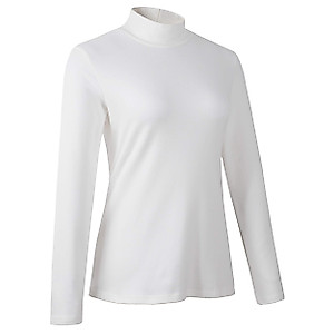 Udobana Women's Mock Turtleneck Cotton Basic Thermal Tops White Large