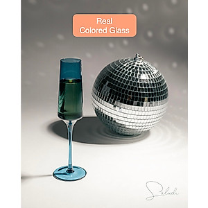 Saludi Colored Champagne Flutes - As Seen on 'Bachelor in Paradise' - 7oz (Set of 6) Stemmed Multi-Color Champagne Glass - Great for All Occasions and Gifts - Luxury, Durable, Hand-Blown