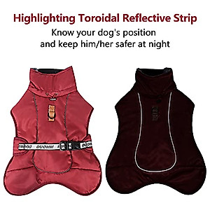 ISPET Warm Dog Coats for Large Dogs Winter Waterproof Reflective Dog Cold Weather Jacket Dog Snowsuit with Adjustable Drawstring Buckle Turtleneck Dog Vest Pet Clothes with D Ring