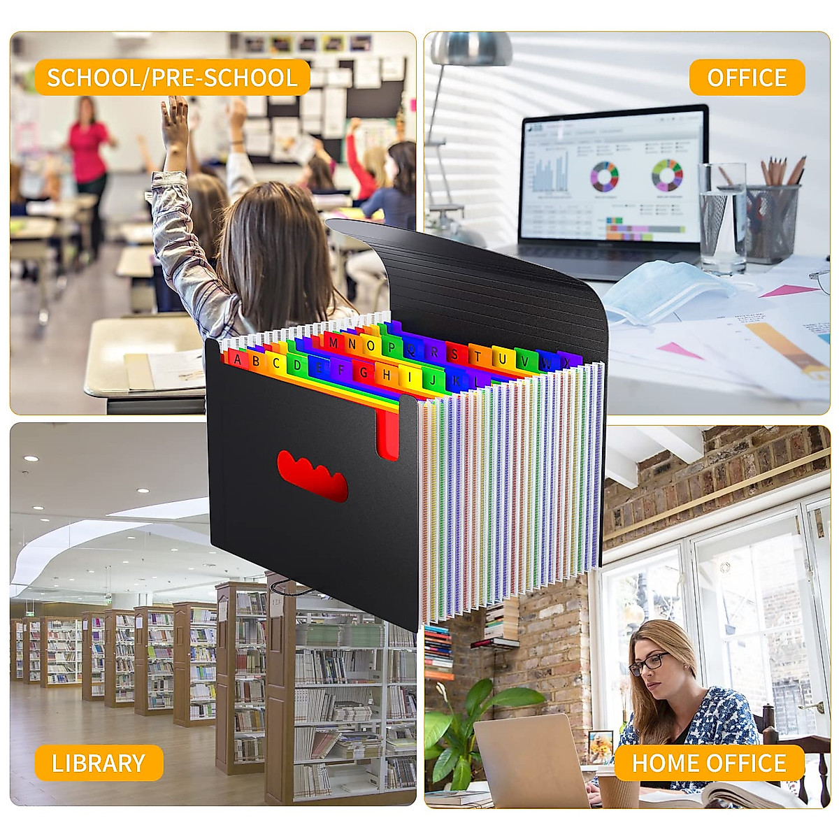 Expanding File Folder,Accordian File Organizer,24 Pockets Document Organizers Letter Size,Expandable Filing Box,Special Designed for Portable Use,Accordion Folders for Documents Storage (Rainbow)