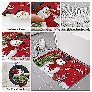 Teather Snowman Cardinal Birds Red Christmas Bath Rugs Snowflake Xmas Tree Sponge Doormat Absorbent Non Slip Backing Durable Soft Flannel Memory Foam Mats Carpet for Bathroom Kitchen, 18 x 30 inches