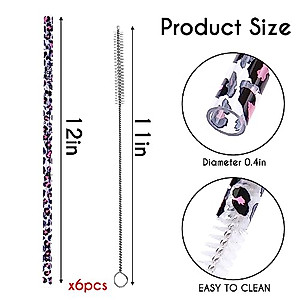 AIERSA 6 Pack Leopard Straw Replacement 40oz for Stanley,Plastic Reusable Straw for Stanley Tumbler,Long Straws with Cleaning Brush for Stanley Cup Accessories