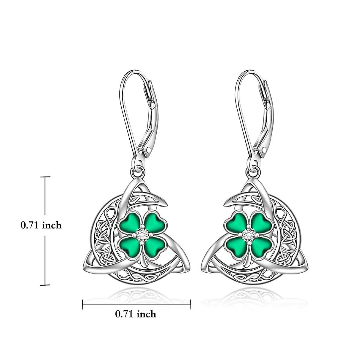 Shamrock Earrings St Patricks Day Earrings for Women Celtic Knot Four Leaf Clover Trinity Irish Leverback Drop Sterling Silver Green Jewelry