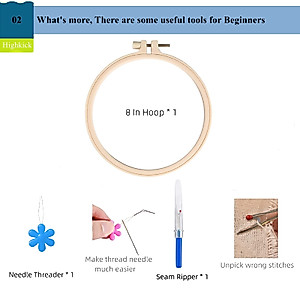 Highkick Embroidery Starter Kits for Adults Beginners with Stamped Pattern, Embroidery Floss + Needles + Hoop, Cactus Series, 3 Pack