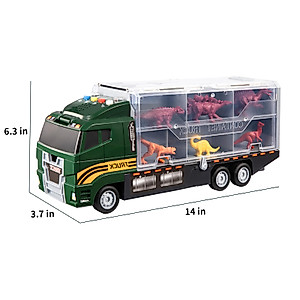 SNAEN 39 in 1 Dinosaur Toy Truck for Kids 3-7 with Play Mat, Dino Transport Carrier Vehicle with Lights and Sounds, Toys for Toddler 3 4 5 6 Years Boys Includes Dino Figures, Eggs and Trees