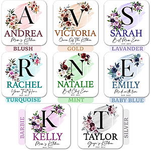 Kitchen Floral Apron Gift for Mother's Day - Personalized Mom Aprons Gifts w/Pockets w/Name for Mother Men for Grilling Cooking BBQ Baking Customized Funny Chef Apron for Mommy Custom Grandpa Gift C1