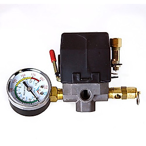 Air Compressor Pressure Control Switch 4 Ports 95-125 PSI w/ 0-200 PSI Gauge 150 PSI pop off valve