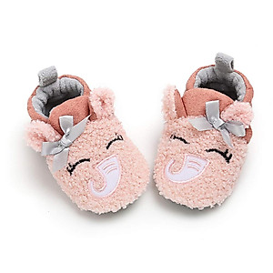 LAFEGEN Infant Baby Boys Girls Slipper Stay On Non Slip Soft Sole Newborn Booties Toddler First Walker Crib House Shoes 0-18 Months, 02 Pink Elephant, Baby Slipper 6-12 Months Infant