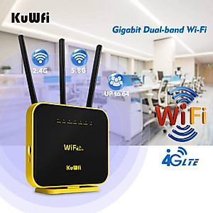 KuWFi vSIM Hotspot 4G LTE Router 1200Mbps Dual Band Gigabit WiFi External Antenna with US 2GB Data vSIM Router Offer high-Speed Data Plans to accommodate RV orRural No Contract Plug and Play
