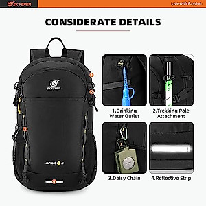 SKYSPER Hiking Backpack 30L Lightweight Packable Travel Daypack Waterproof Hiking Daypack for Women Men(Black)